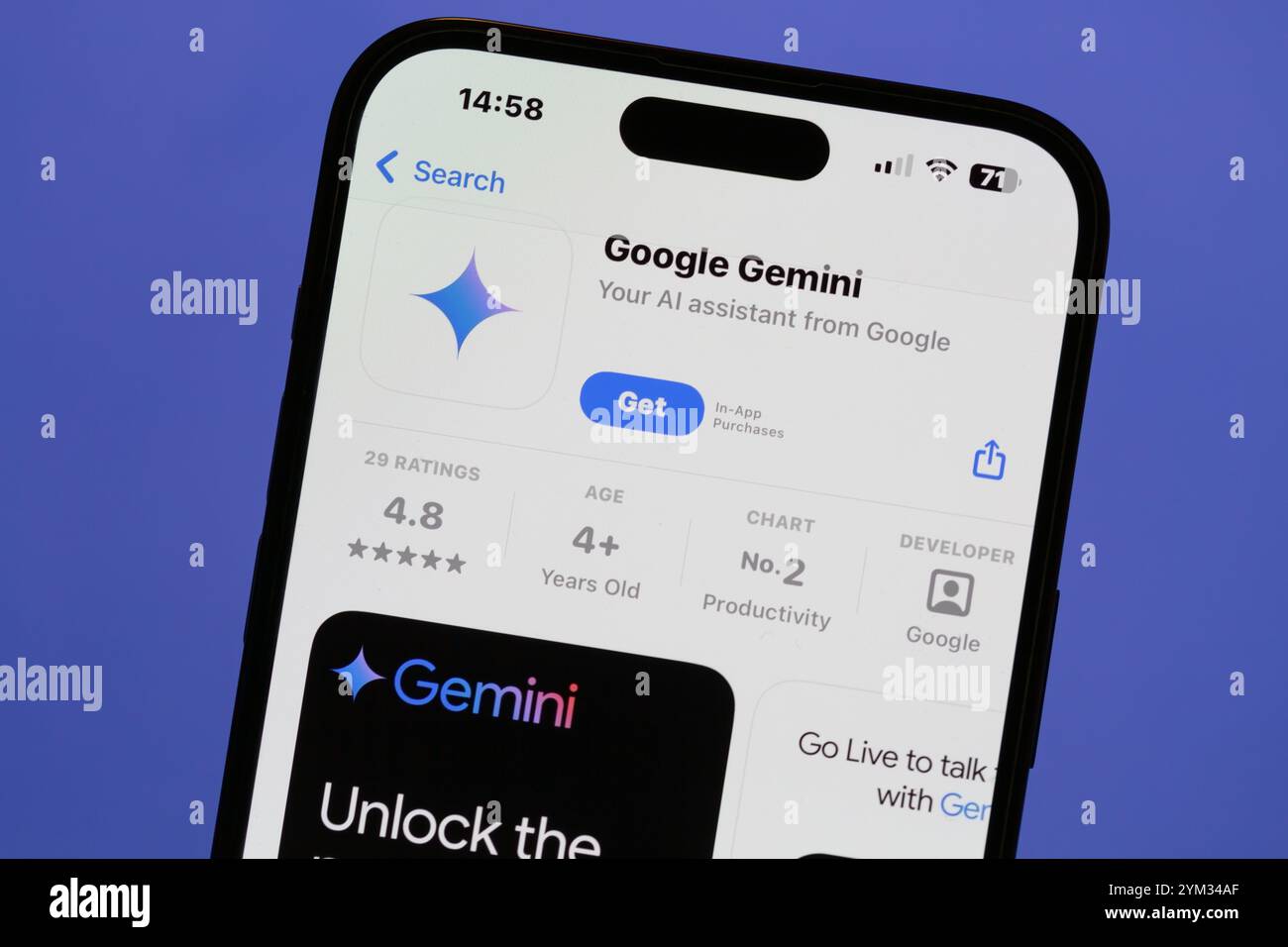 Ostersund, Sweden - Nov 17, 2024. Google Gemini app on a smartphone ...