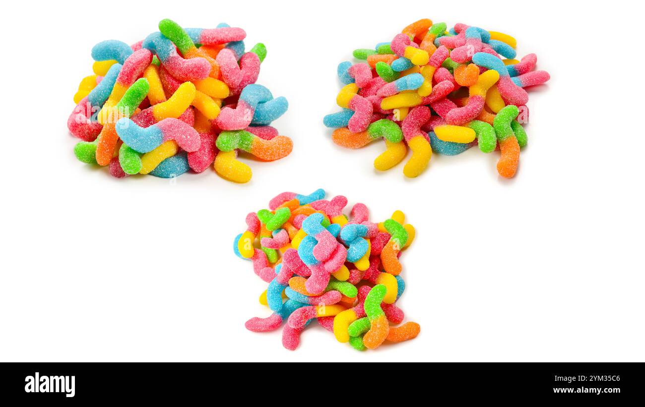 Juicy colorful jelly sweets isolated on white. Gummy candies. Snakes ...