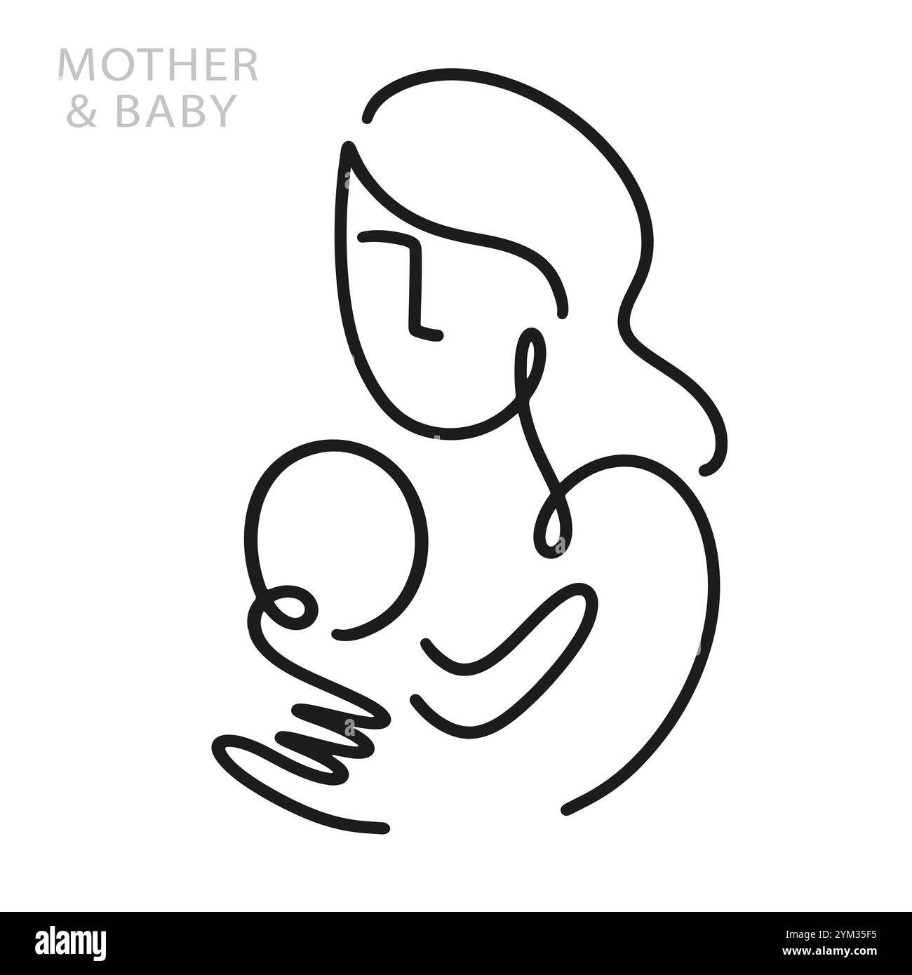 Mother and Baby One Line Art Drawing Breastfeeding Stock Vector Image ...