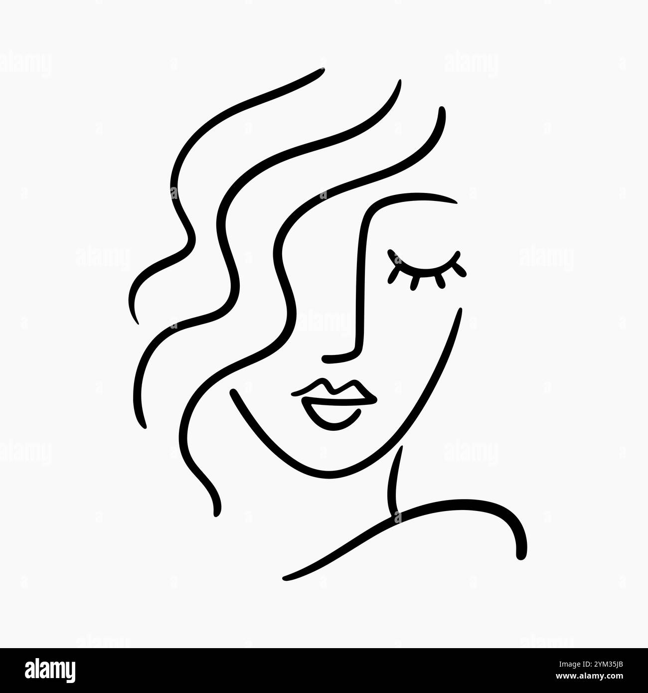 Abstract One Line Drawing Woman Face Portrait Logo Stock Vector Image