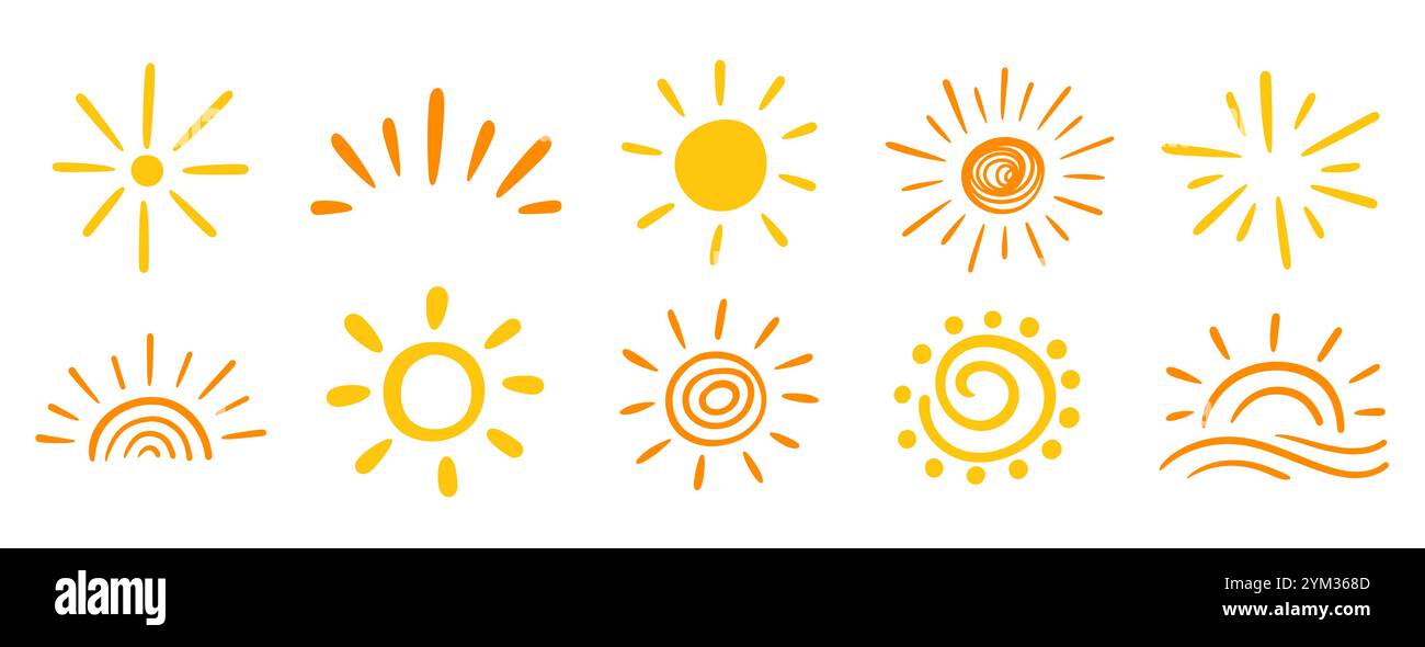Scribble Sun Different Hand Drawn Doodle Shape Set Stock Vector Image ...