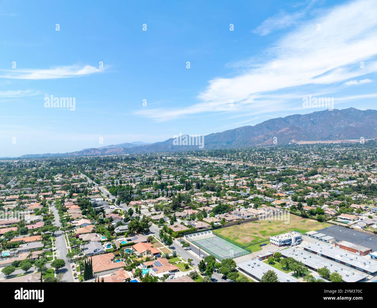 Aerial view of Upland city in San Bernardino County, California, on the ...