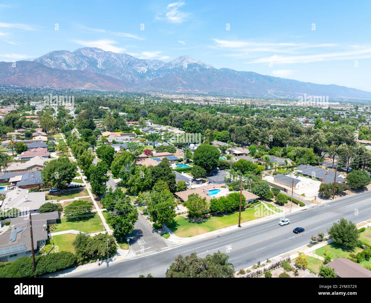 Aerial view of Upland city in San Bernardino County, California, on the ...
