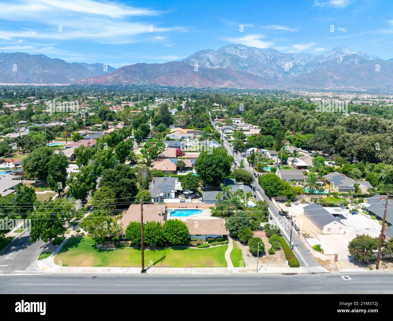 Aerial view of Upland city in San Bernardino County, California, on the ...