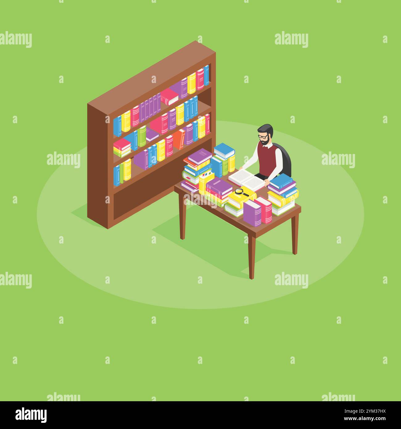 Library person desk full Stock Vector Images - Alamy