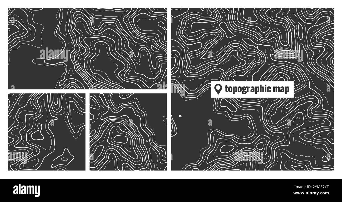 Colorful topographic map sets with contour lines. Geographic terrain ...