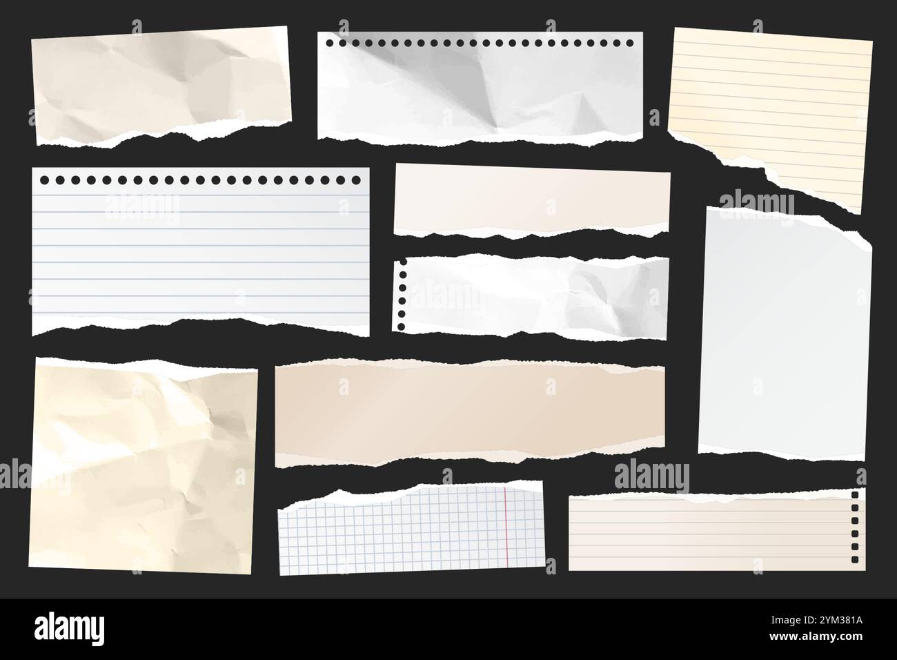 Ripped paper strips. Realistic crumpled paper scraps with torn edges ...