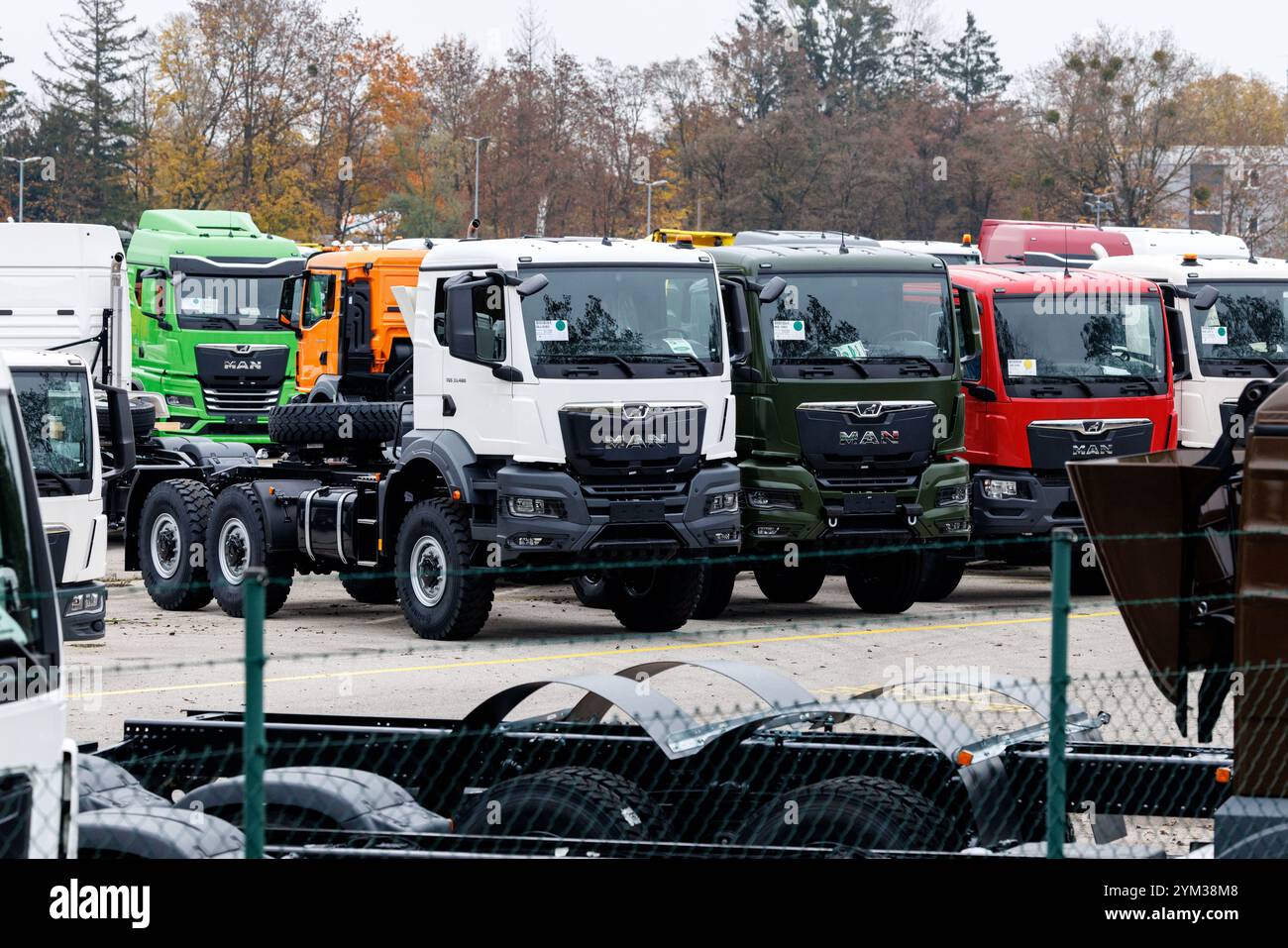 Munich, Germany. 10th Nov, 2024. Numerous parked trucks from the ...