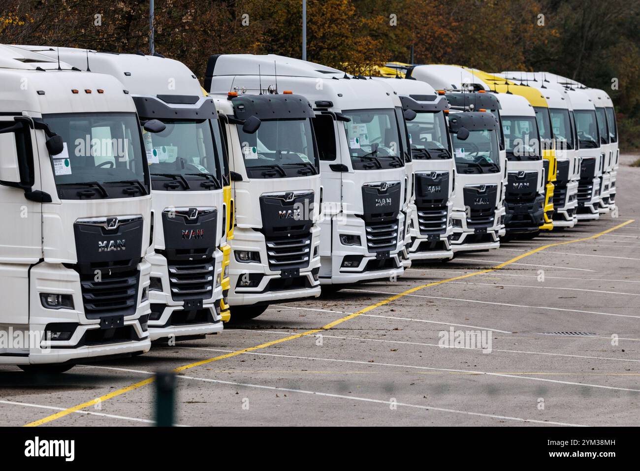 Munich, Germany. 10th Nov, 2024. Numerous parked trucks from the ...