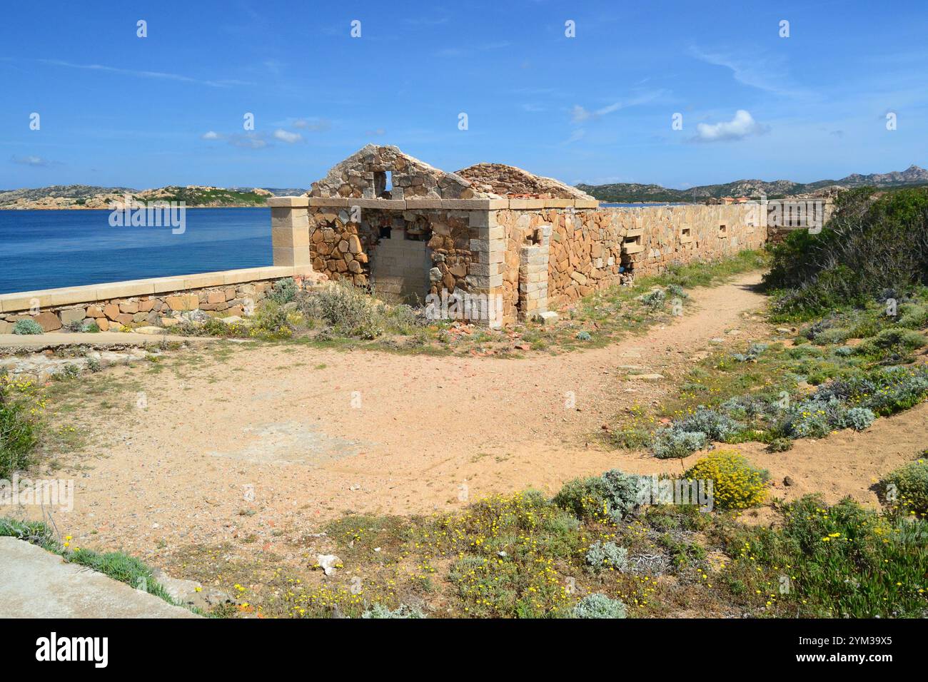 The ruins of military fortifications of Punta Rossa in Caprera island ...