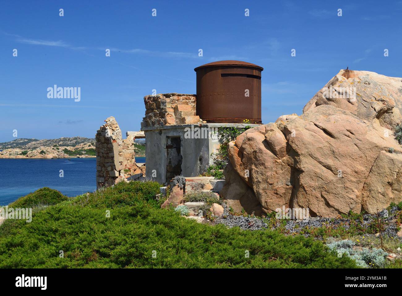The ruins of military fortifications of Punta Rossa in Caprera island ...