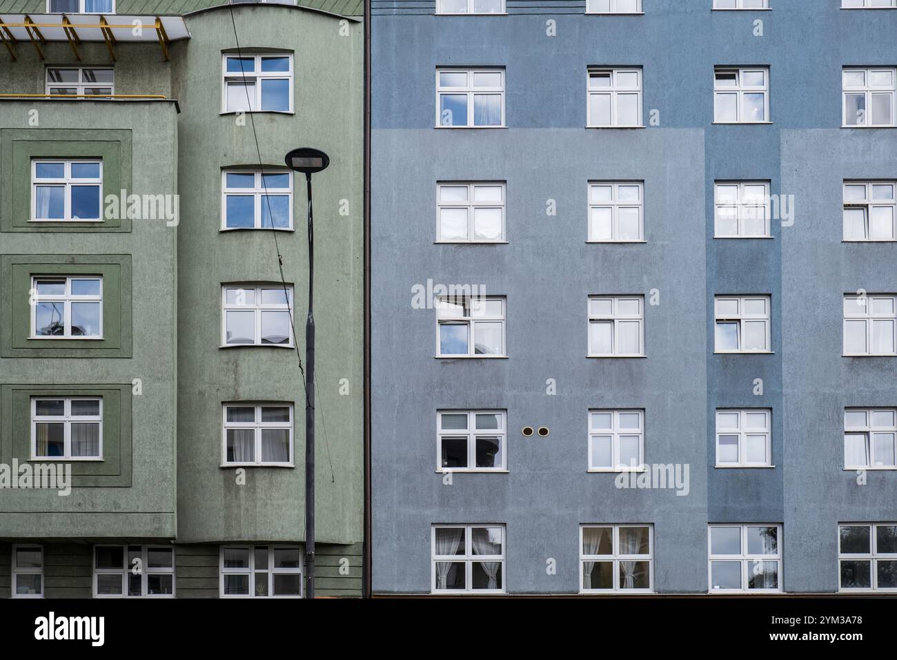 Architectural view of facade building in Praga district, Warsaw ...