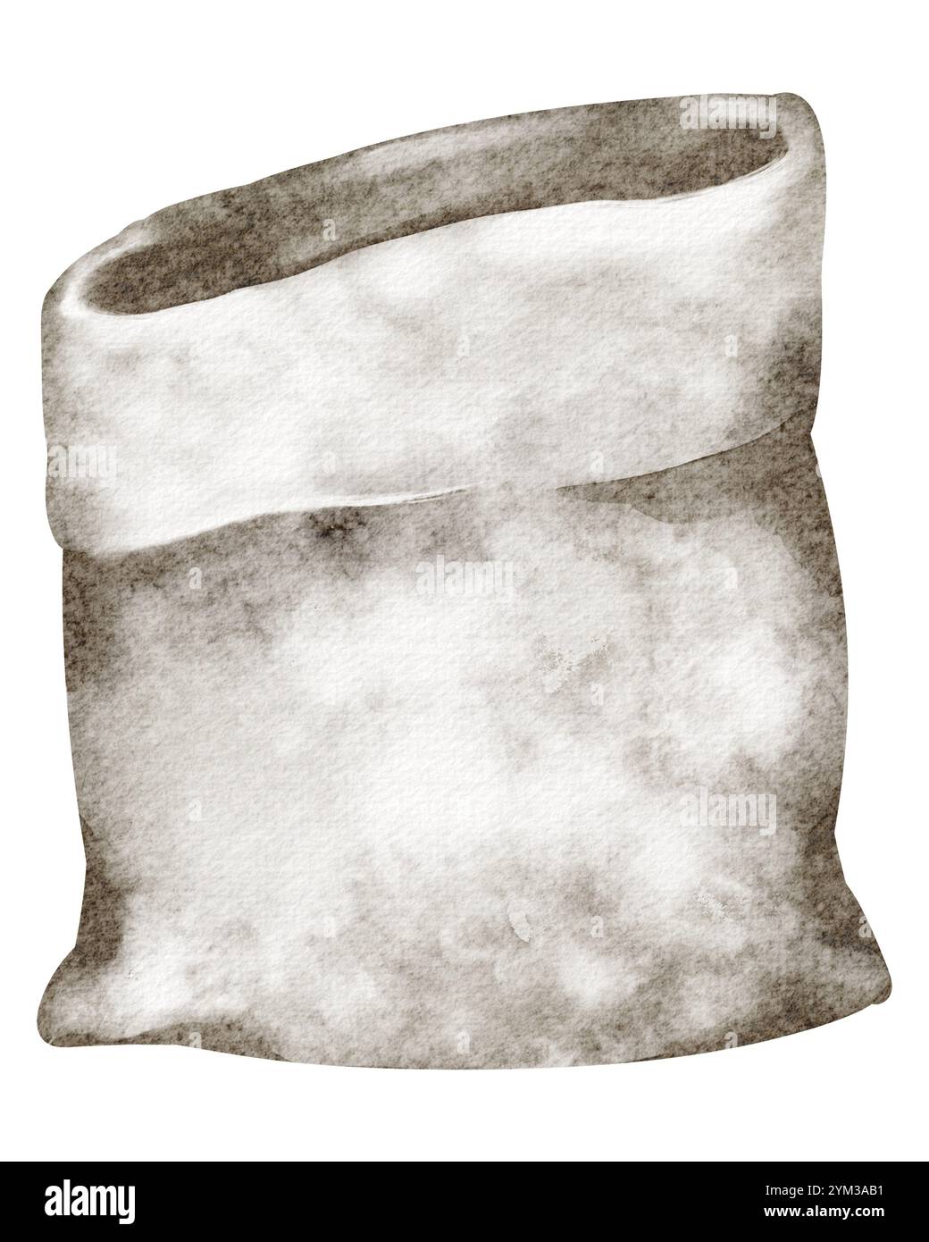 Watercolor illustration of an empty canvas sack with a vintage, rustic ...