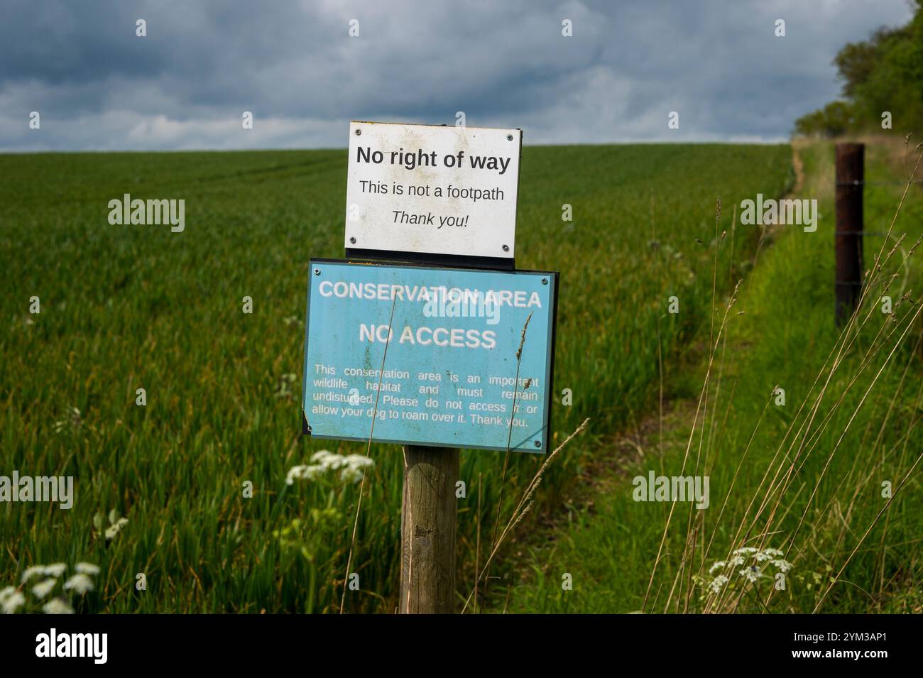 No right of way sign in a field, conservation area Stock Photo - Alamy