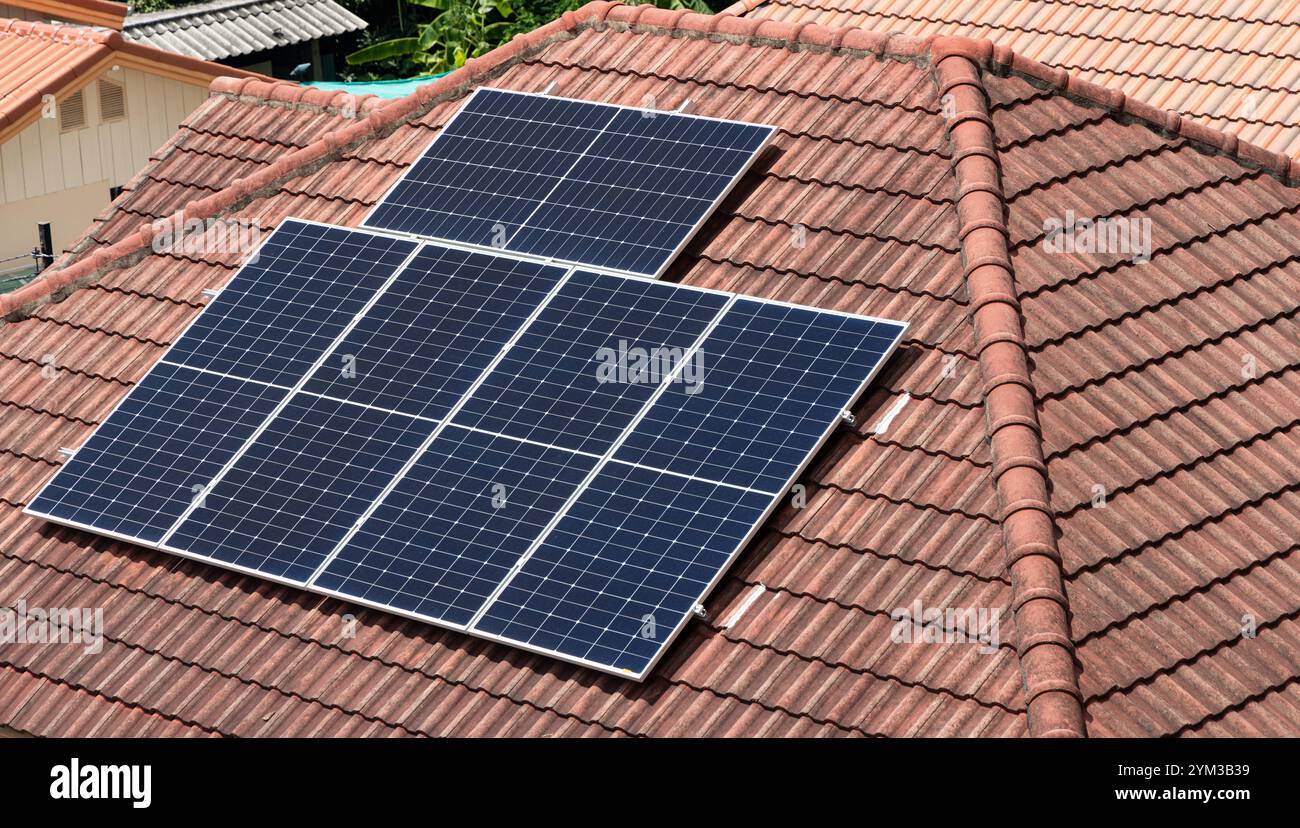 Solar Panel on The modern House Roof, House with installed solar panels ...