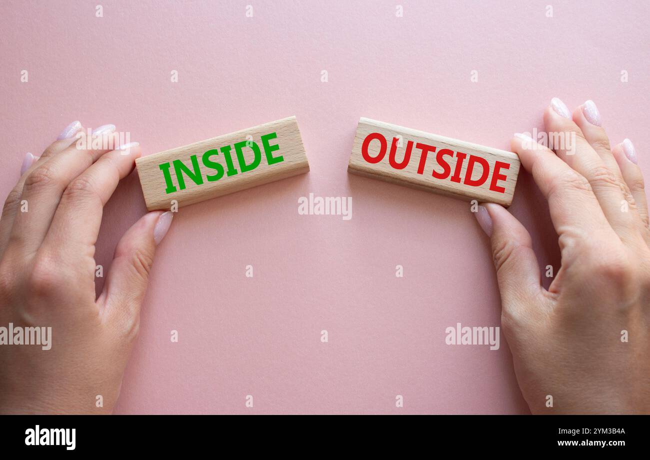 Inside or Outside symbol. Concept word Inside or Outside on wooden ...