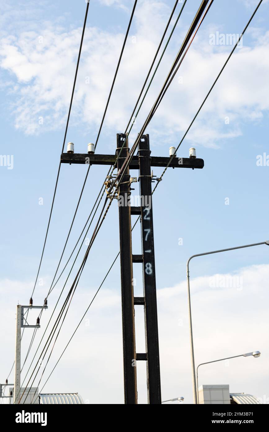 The electric pole, The electric post show with high voltage ...