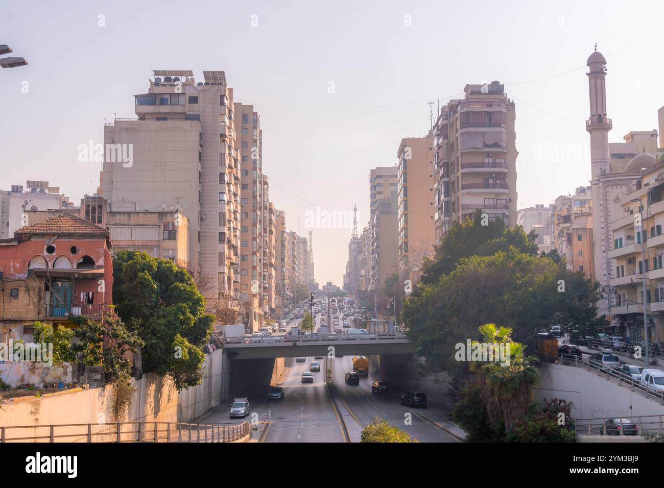 The traffic on the road in downtown Beirut, the capital of Lebanon ...