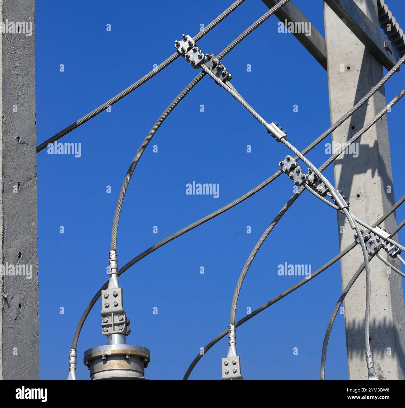 Connected high voltage power cables on High voltage post or High ...