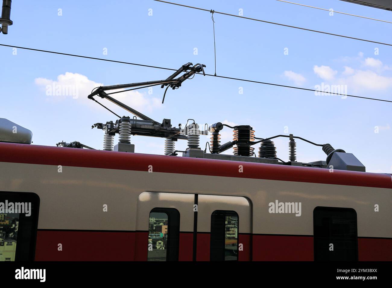 electric-rod pantograph of an electric train connecting the train to ...