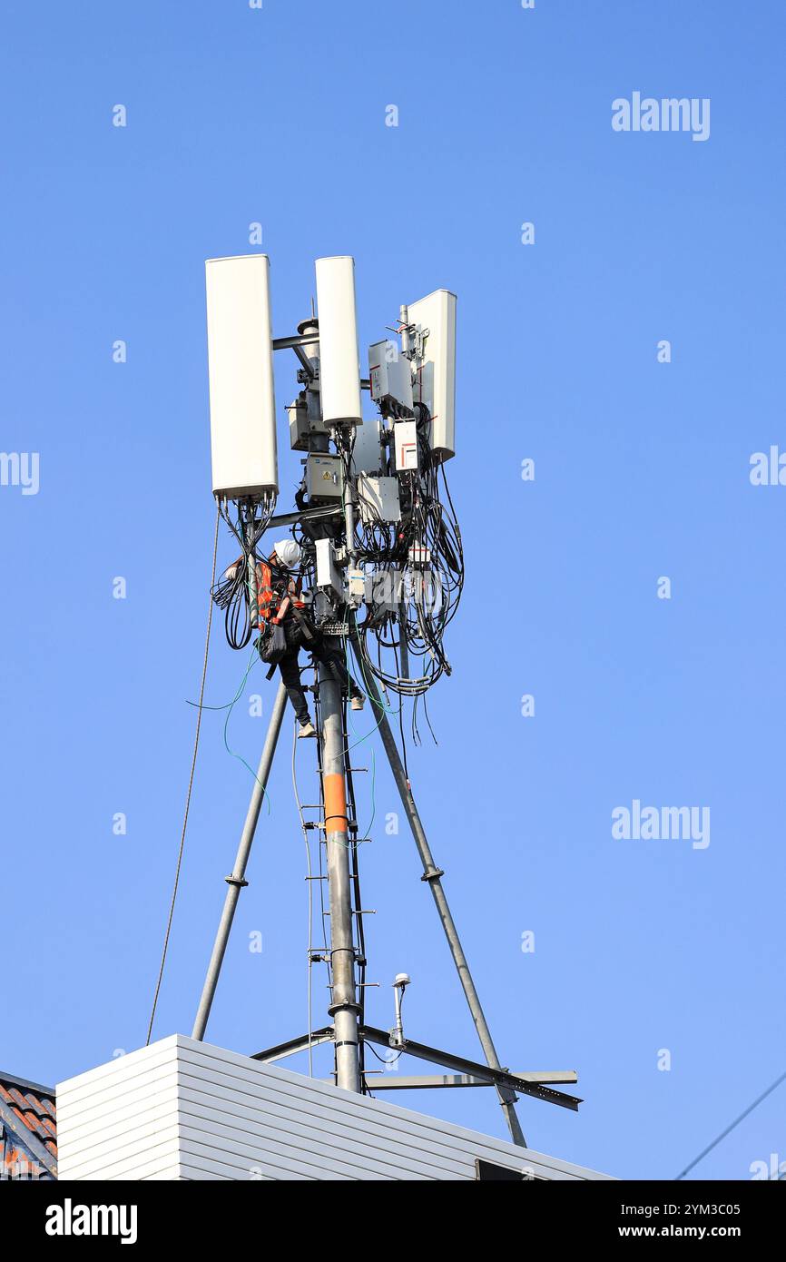 Technician maintenance Wireless Communication Antenna pole or Mobile ...