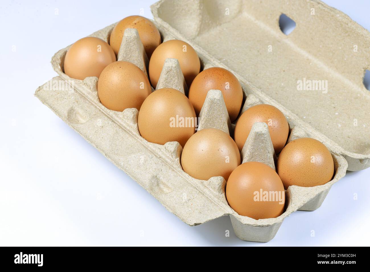 raw of chicken eggs in egg box Made from recycle material in nature ...