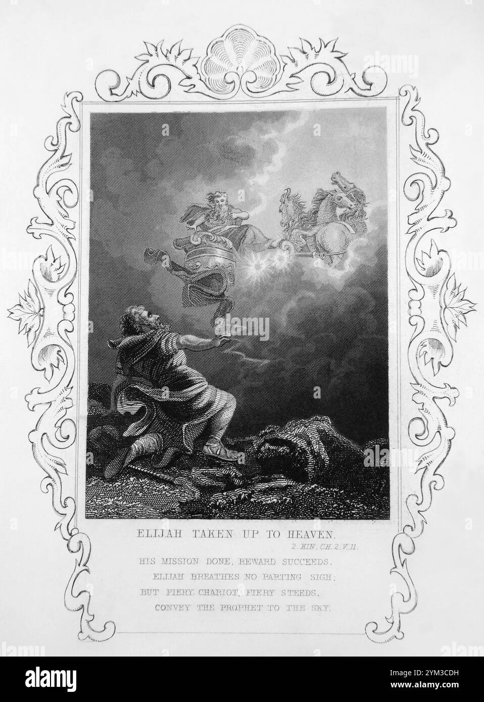 Steel Engraving of Elijah Taken up to Heaven (2 Kings CH 2 V 11) Elisha ...