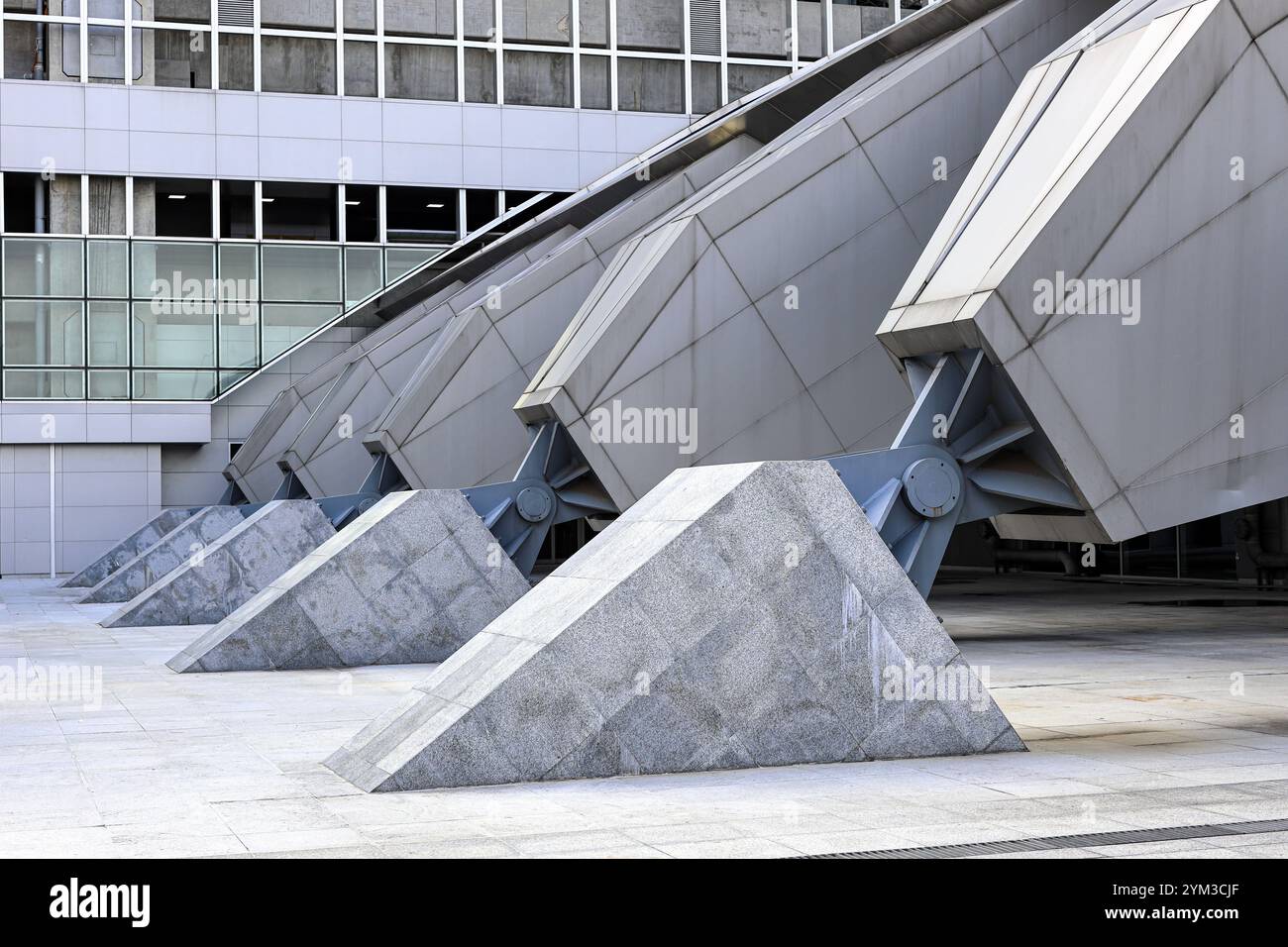 Modern building base structure, A grey concrete and metal base ...