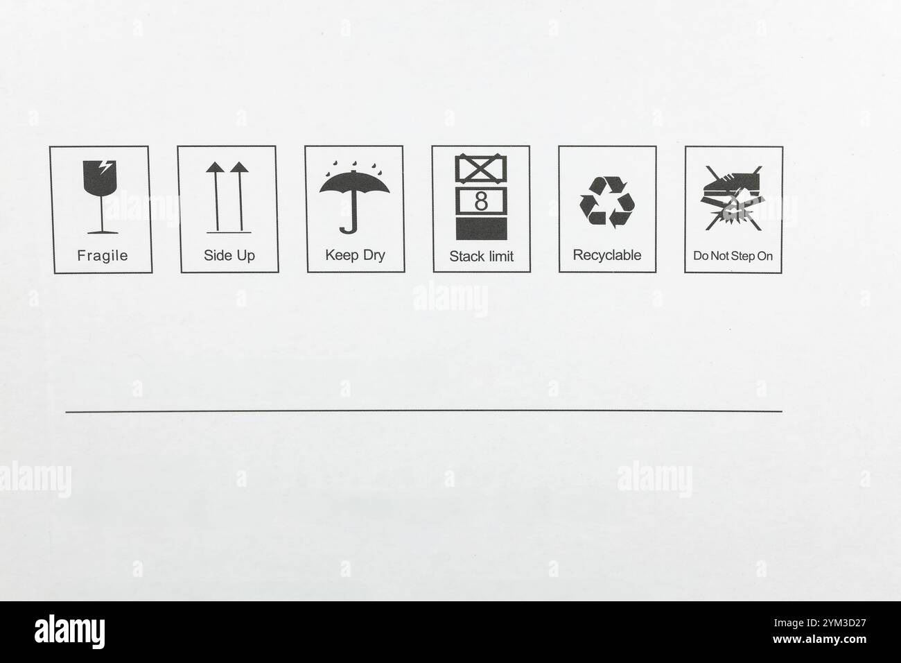 Symbols Fragile Or Handling With Care, Keep Dry, Side Up, Stack Limit