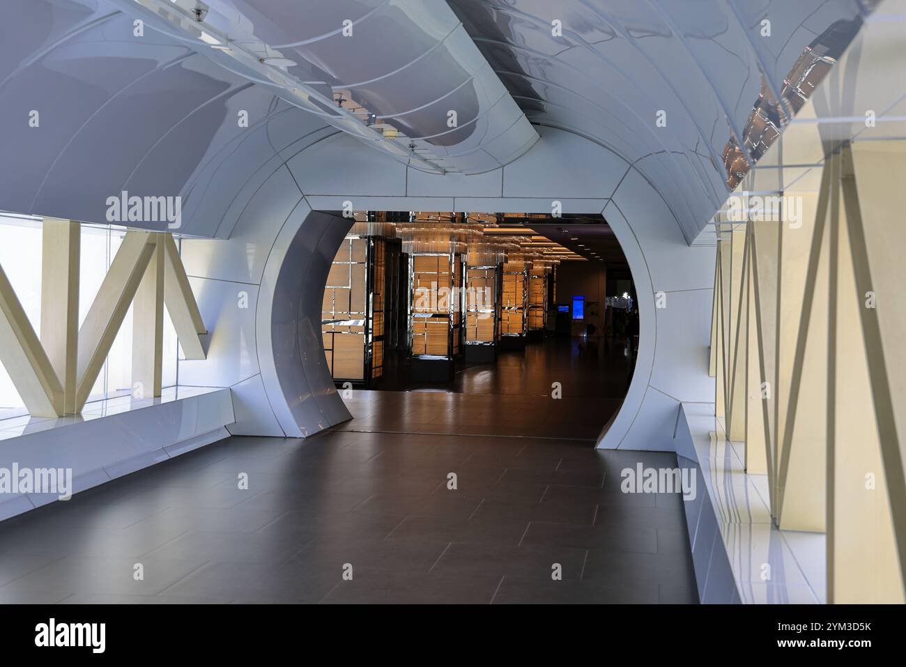 Modern pedestrian pathway or corridor or hallway between train station ...