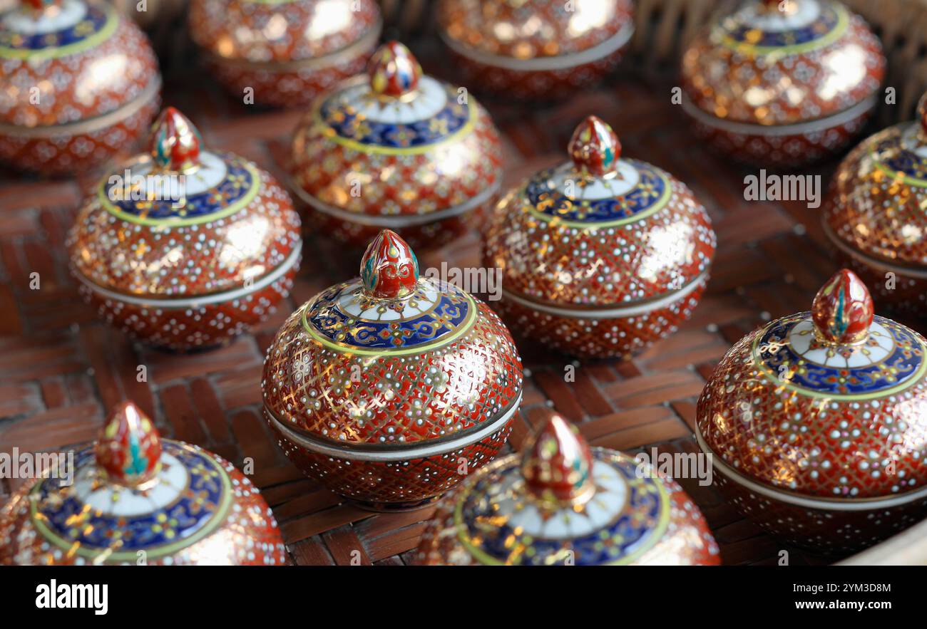 Antique thai ceramics porcelain, benjarong jar with shallow focus Stock ...