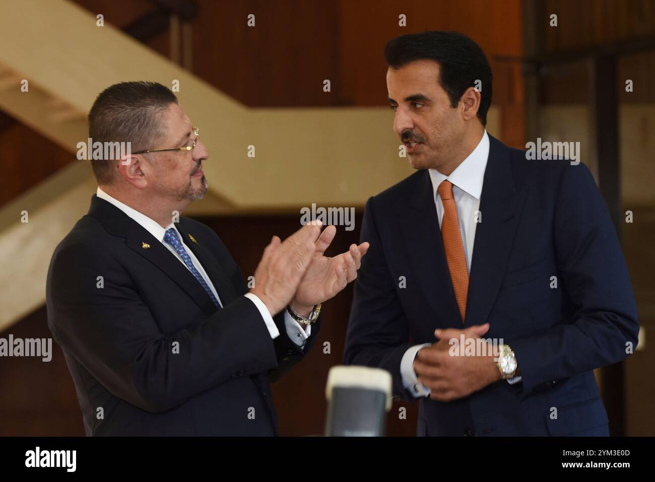 Costa Rica's President Rodrigo Chaves applauds during a state visit by ...
