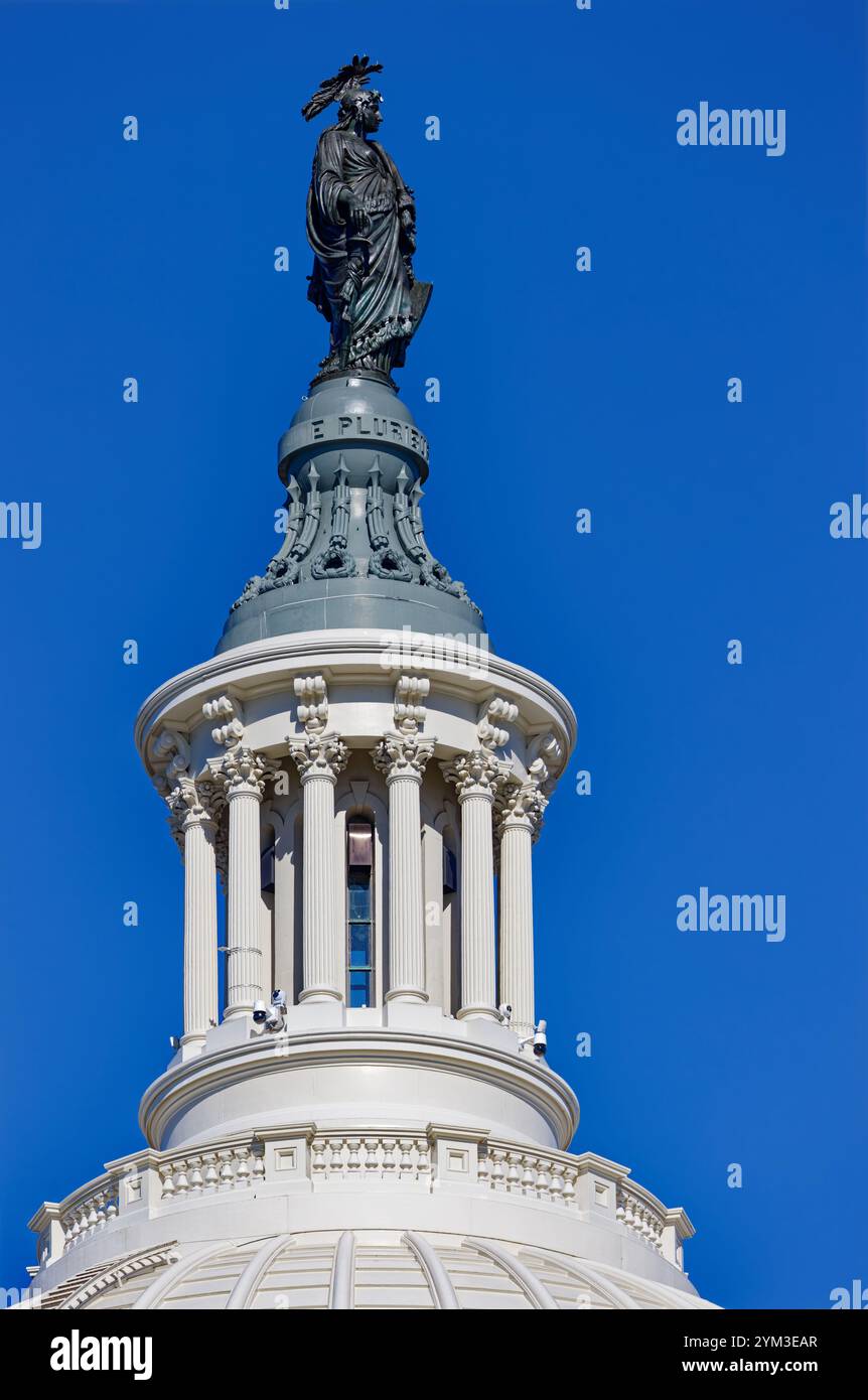 Statue of Freedom crowns the Capitol dome, facing east. It is cast ...