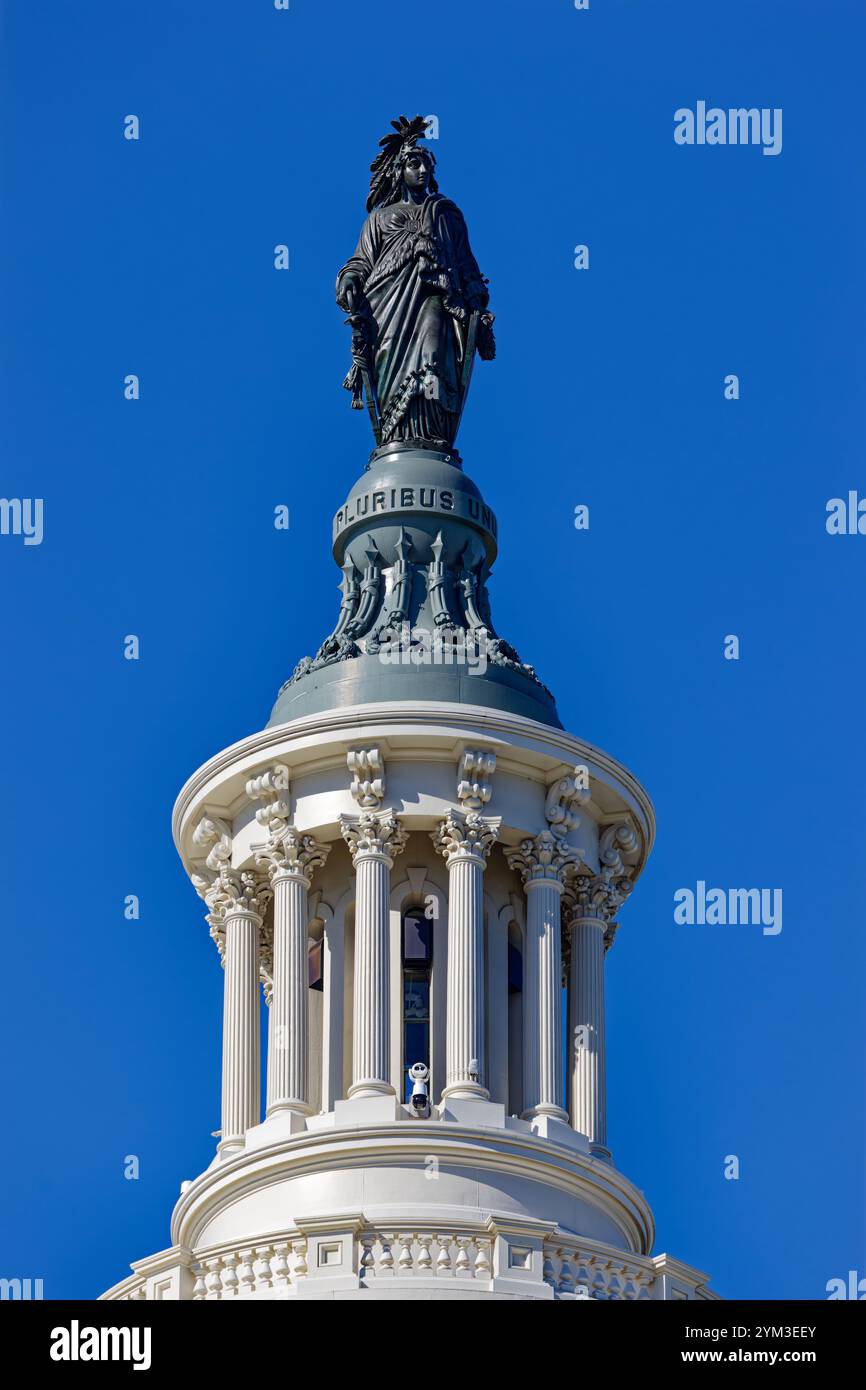 Statue of Freedom crowns the Capitol dome, facing east. It is cast ...