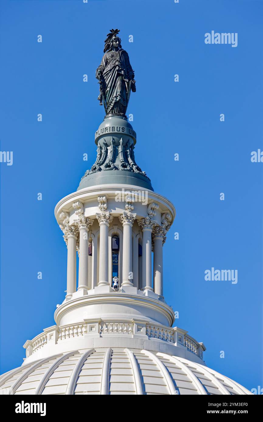 Statue of Freedom crowns the Capitol dome, facing east. It is cast ...
