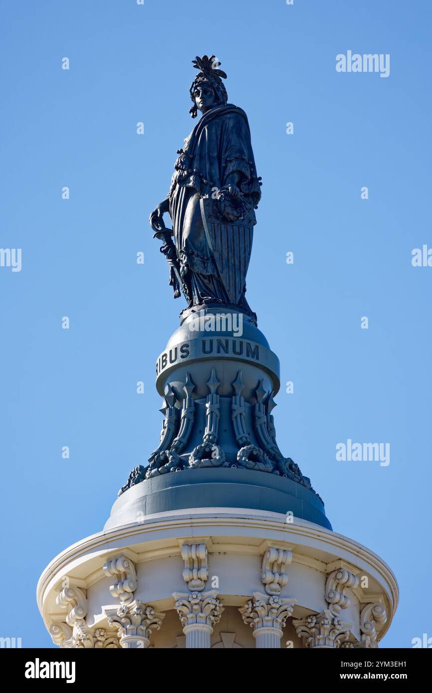 Statue of Freedom crowns the Capitol dome, facing east. It is cast ...