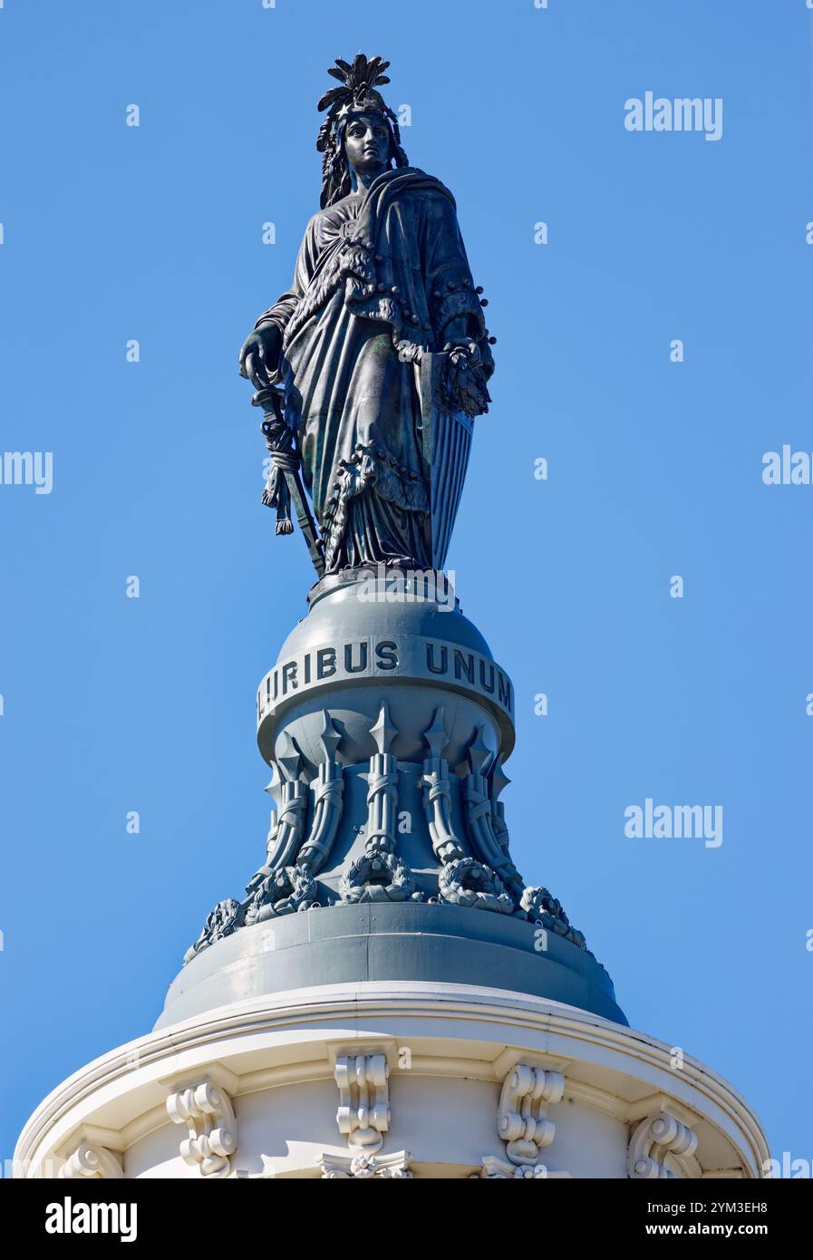 Statue of Freedom crowns the Capitol dome, facing east. It is cast ...
