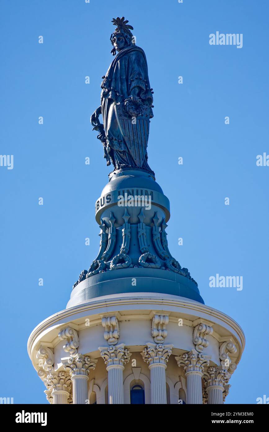Statue of Freedom crowns the Capitol dome, facing east. It is cast ...