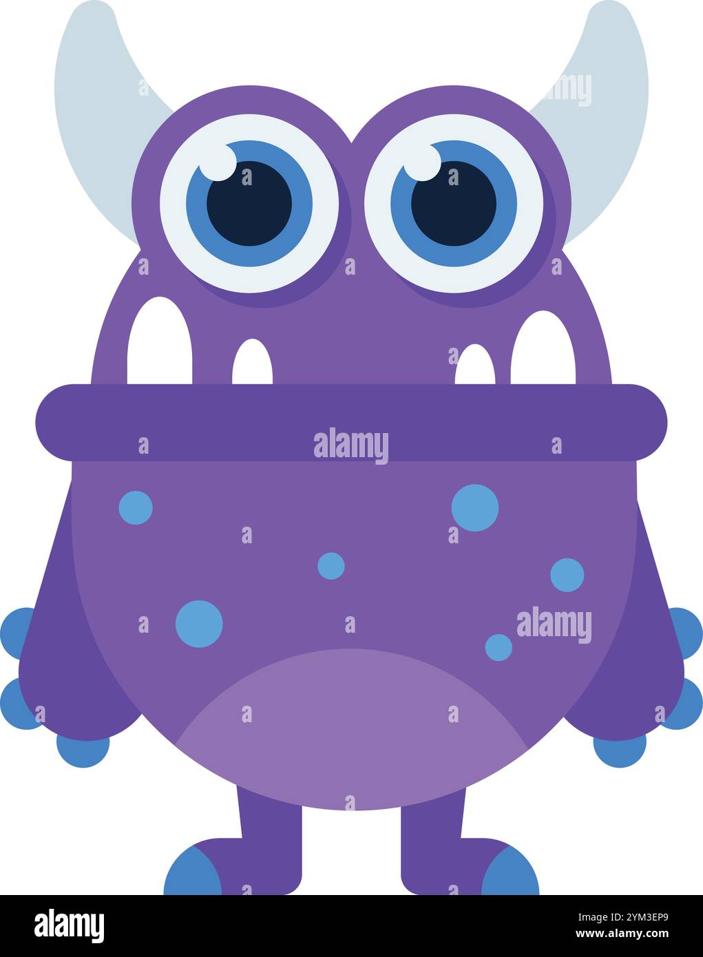 Cartoon illustration of a friendly purple monster with big blue eyes ...