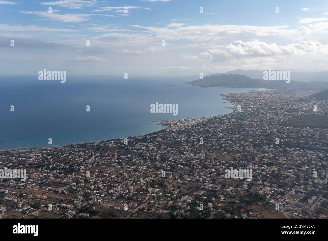 An aerial view of the coastline of the suburb of Artemida in Eastern ...