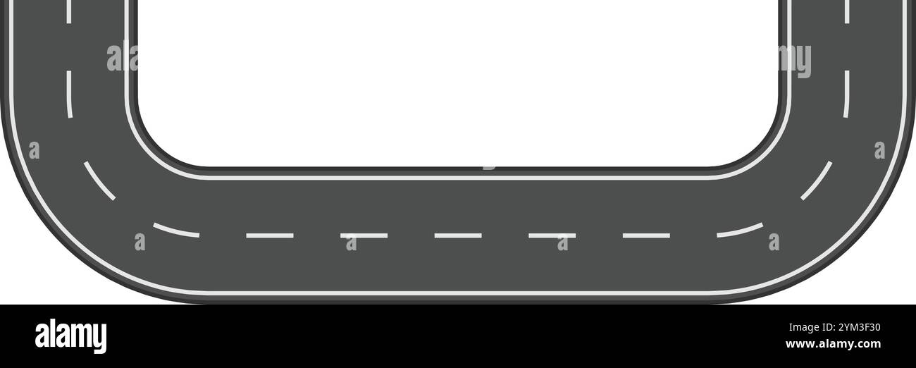 Winding road with white dashed lines making a u turn on white ...
