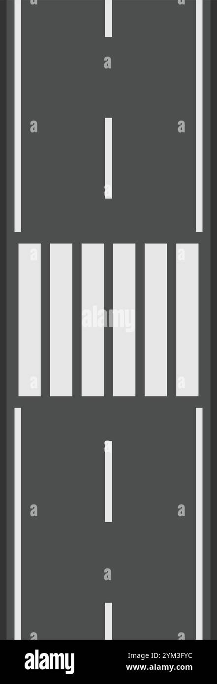 White pedestrian crossing on dark grey asphalt road marking, vertical ...