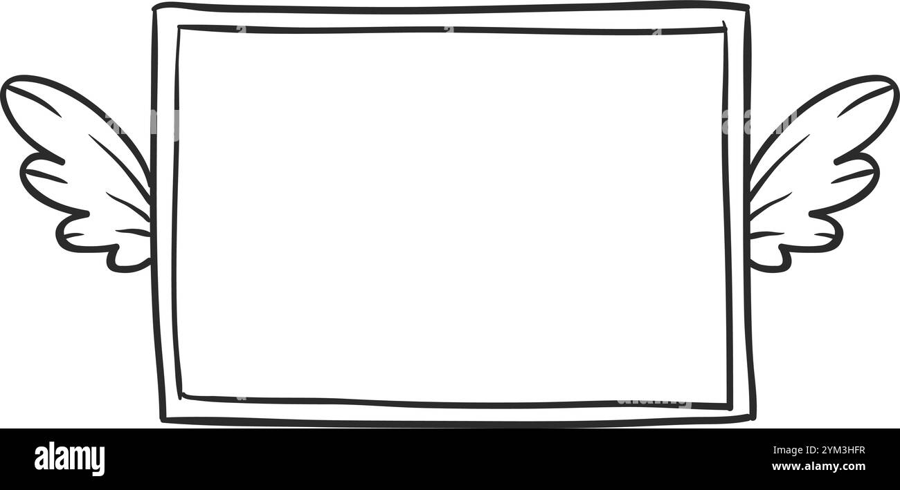 Hand drawn cartoon illustration of a simple frame with wings ...