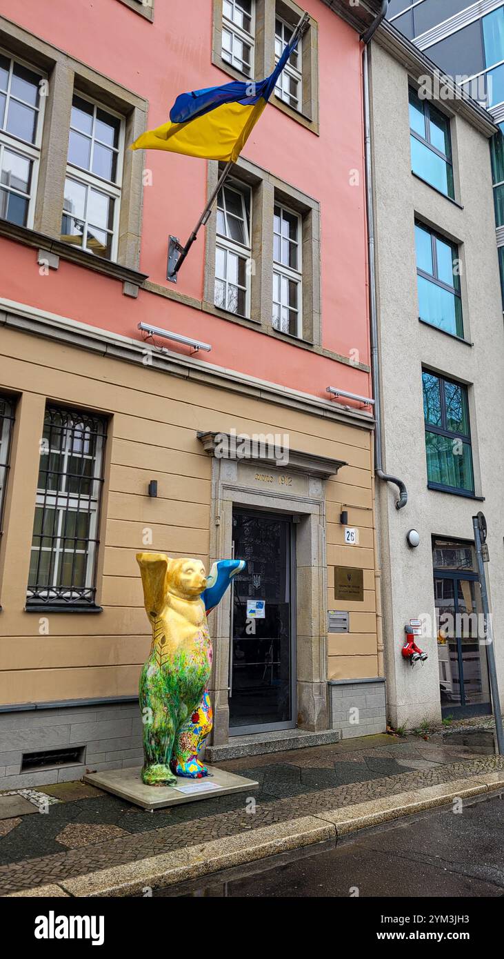 View of entrance to the Embassy of Ukraine in Germany. To the left of ...