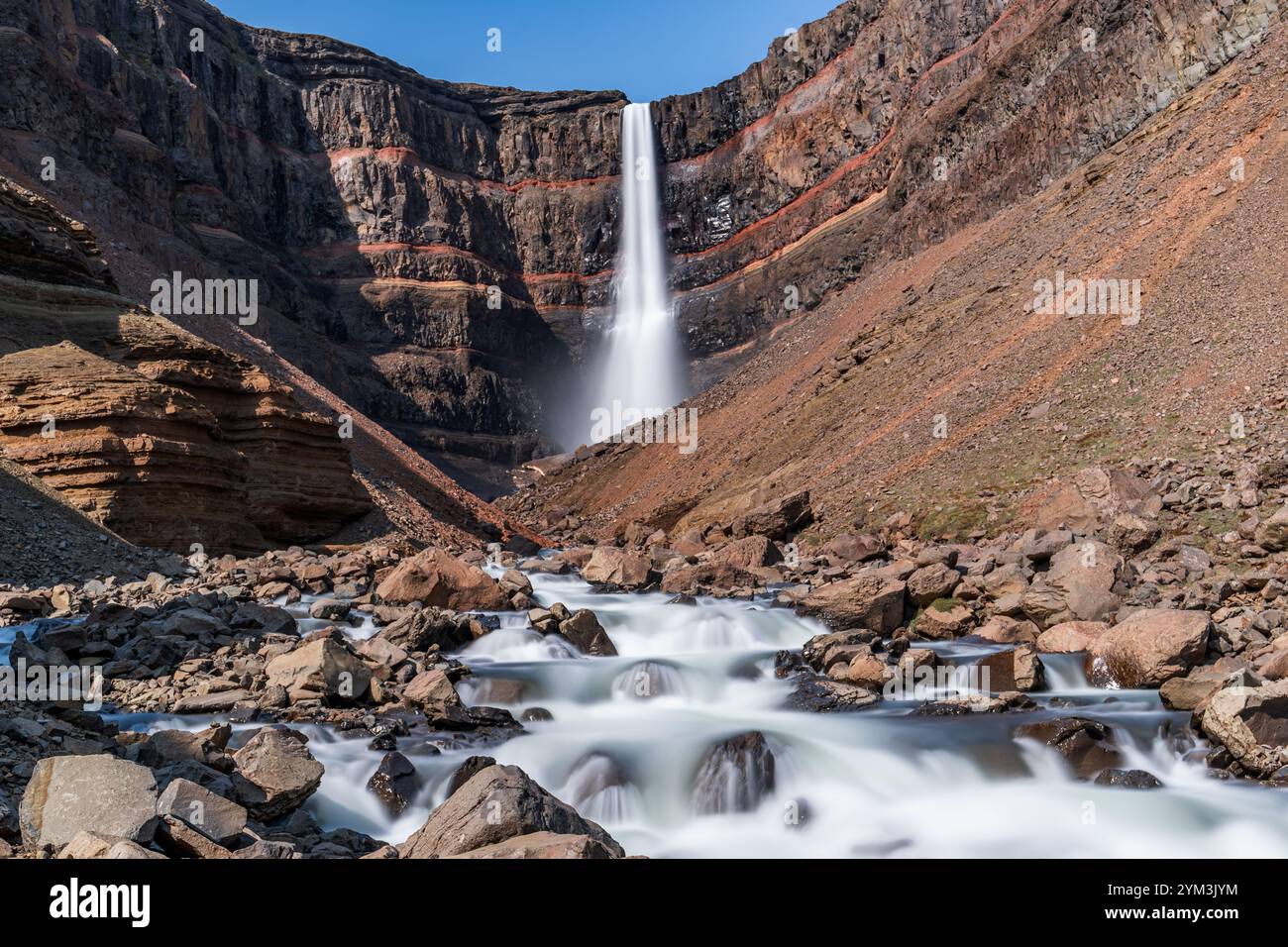 A stunning view of the trail leading to Hengifoss waterfall in East ...