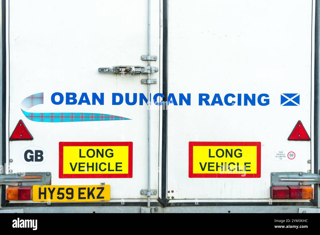 Oban Duncan Racing text on the rear doors of a truck trailer promoting ...