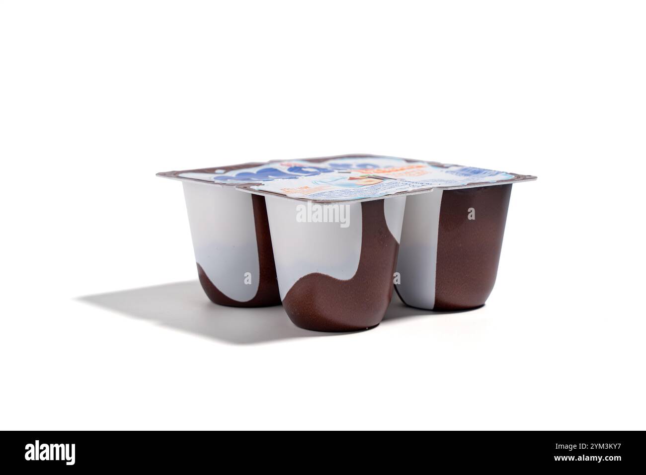 Germany Berlin November 20, 2024. Box of pudding on a white background ...