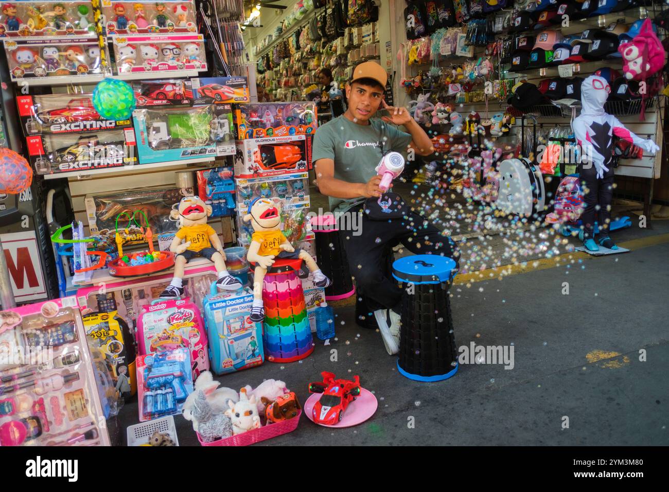 Vendor selling bubble guns, Santee Alley, Downtown Los Angeles ...