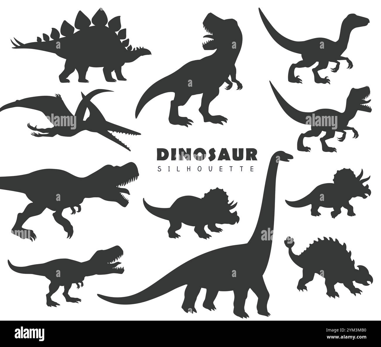 Dinosaur silhouette isolated set icon. Vector set of the dinosaurs Ankylosaurus, Brachiosaurus ...