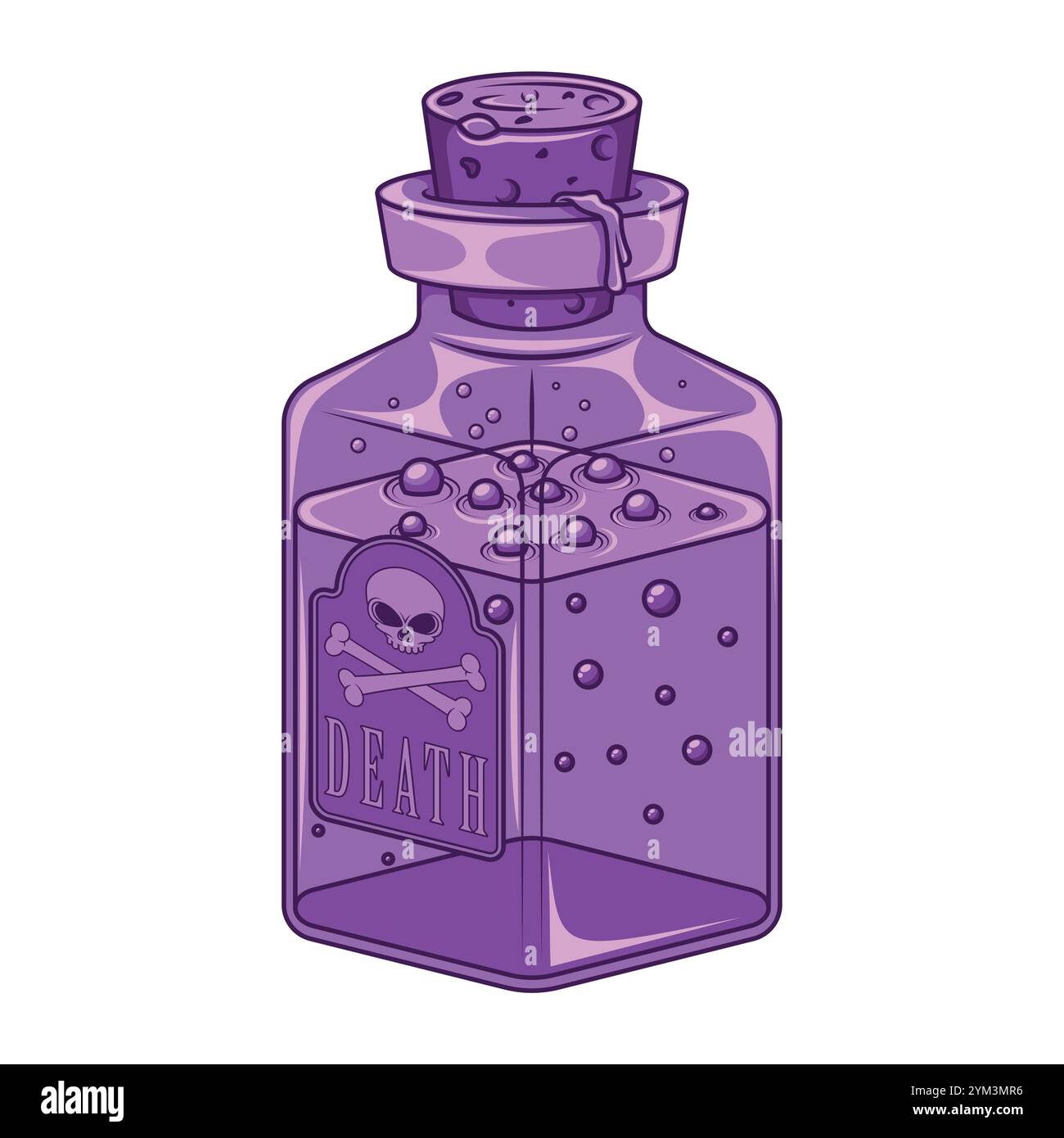 Glass bottle of poisonous liquid substance, magic potion containers ...